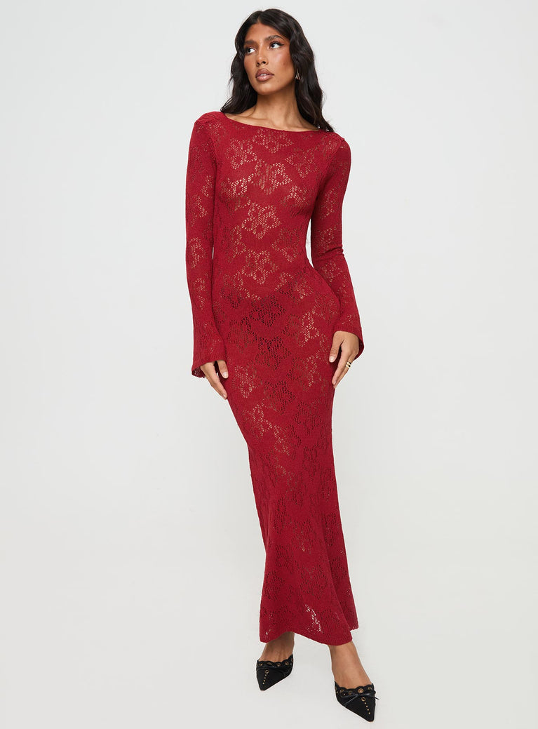 Pricely Long Sleeve Maxi Dress Red | Princess Polly USA
