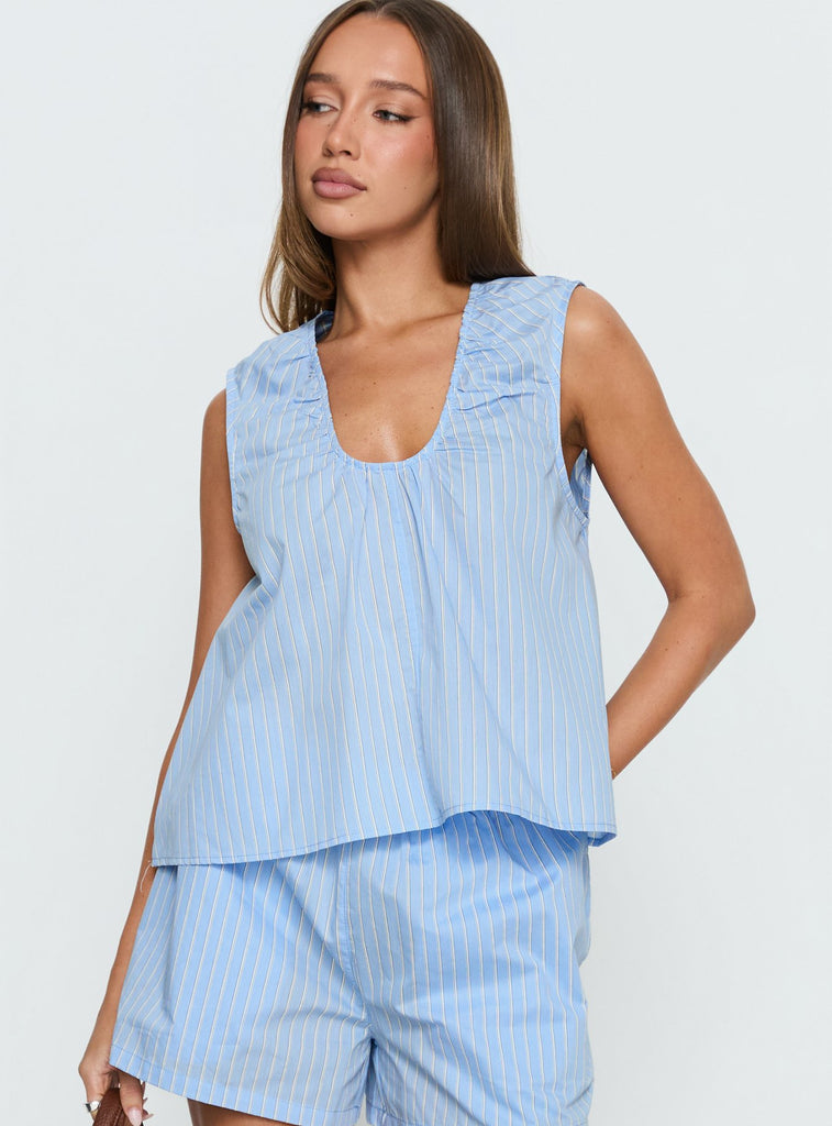 Carambola Ruched Sleeveless Top Blue | Princess Polly