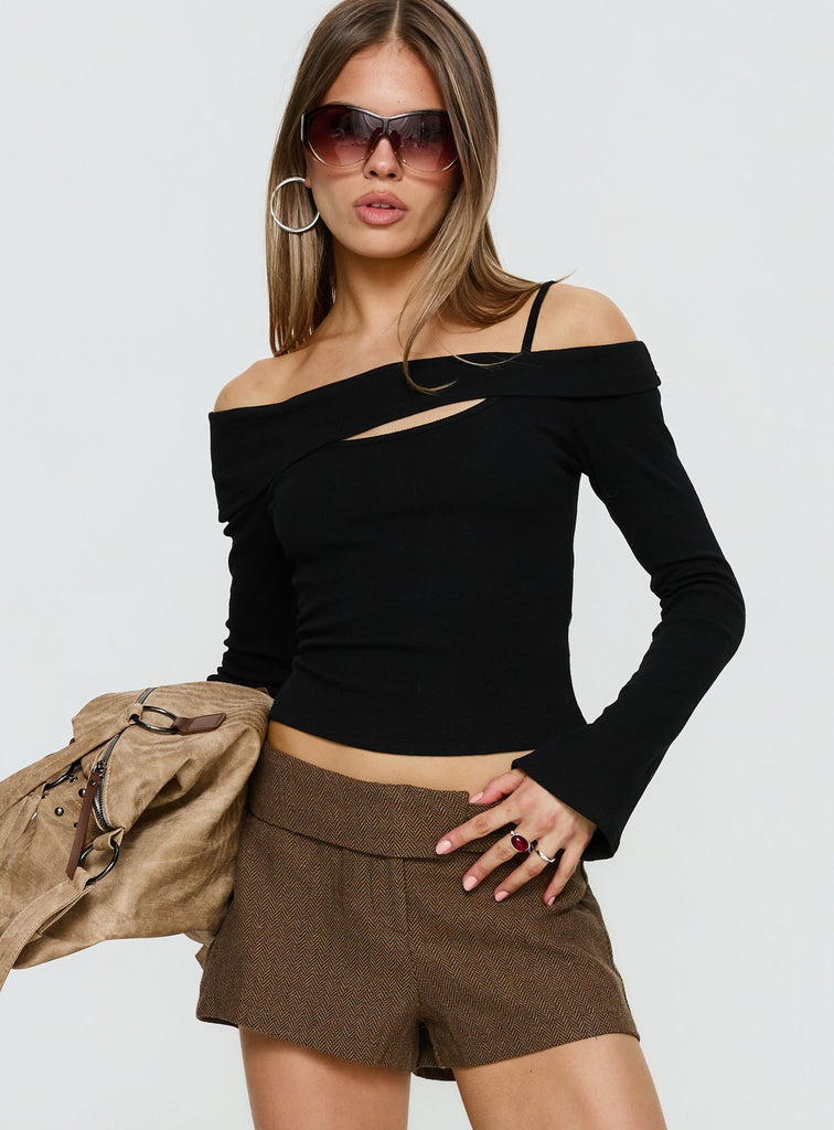 Elyana Layered Cut Out Long Sleeve Top Black | Princess Polly