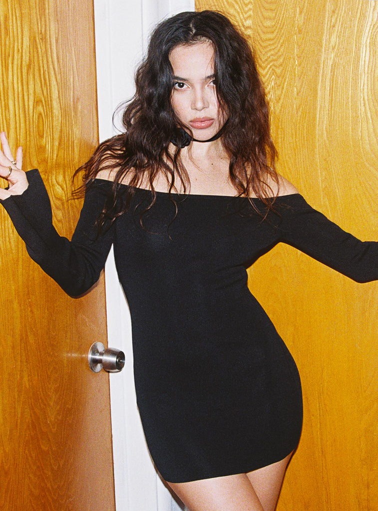 Parisa Long Sleeve Mini Dress Black Petite | Princess Polly