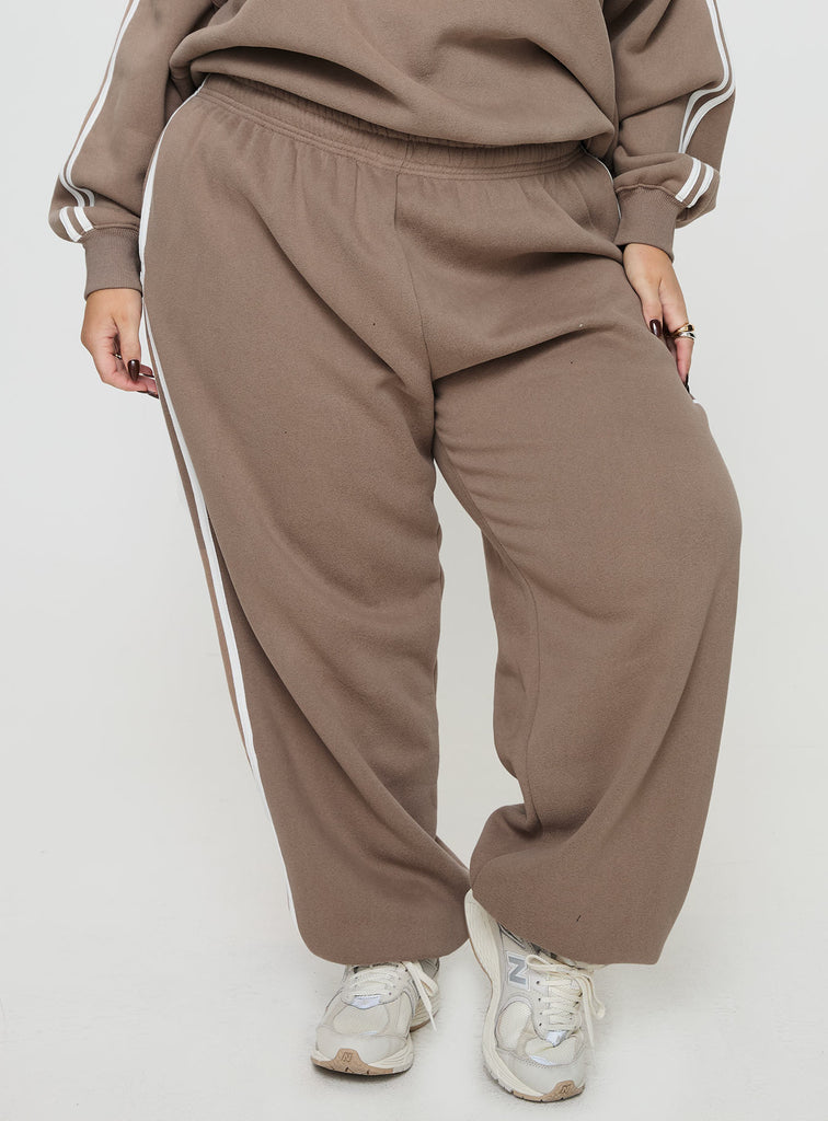 Princess Polly Track Pants Stripe Taupe / White Curve | Princess Polly
