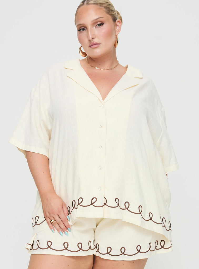 Jamari Linen Blend Shirt Cream / Brown Curve | Princess Polly