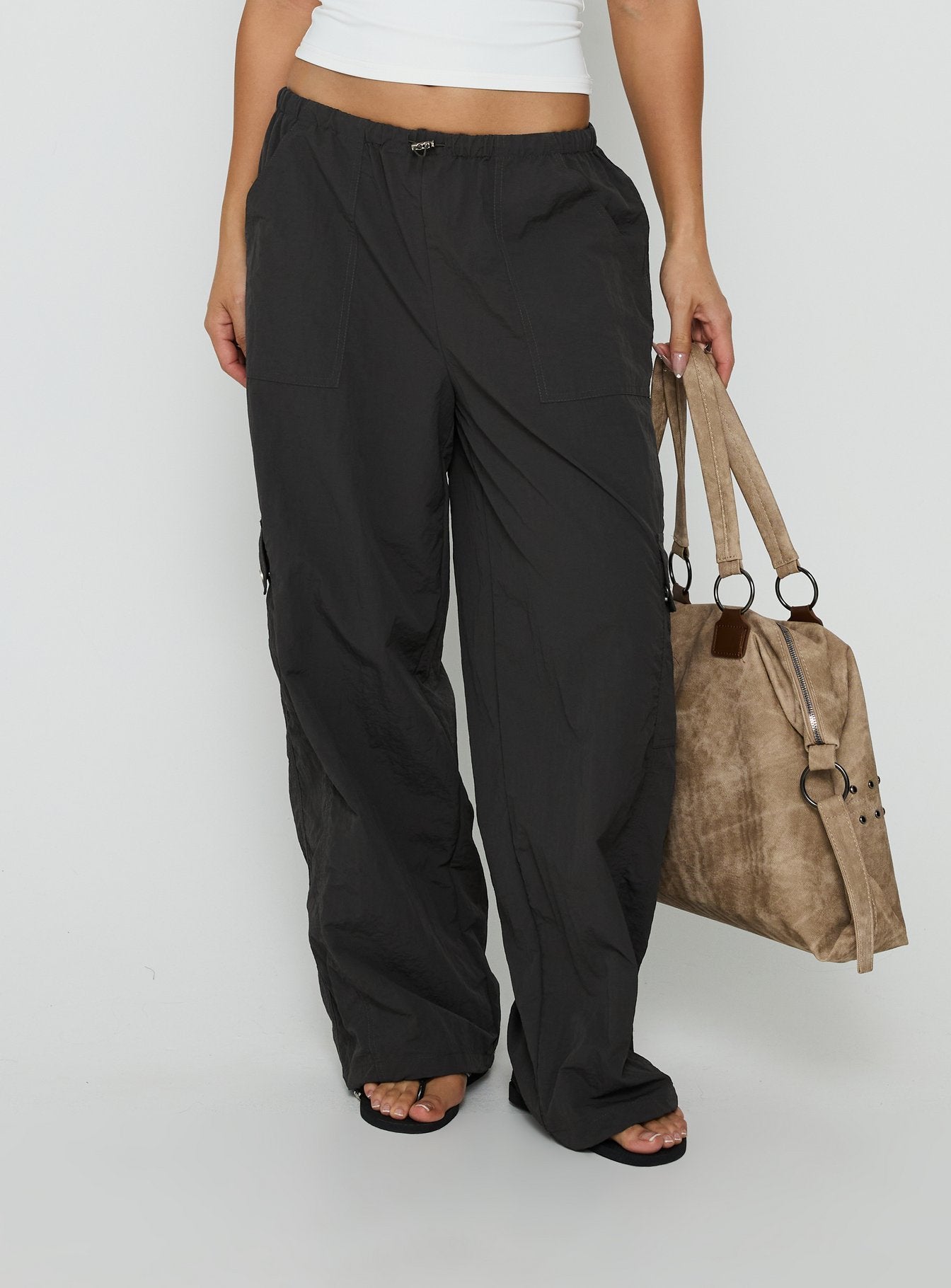 Lost On You Parachute Cargo Pants Charcoal | Princess Polly