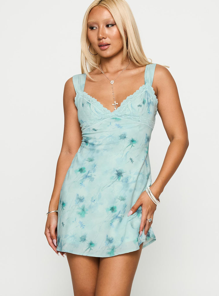Love Beckons Mini Dress Blue Floral | Princess Polly