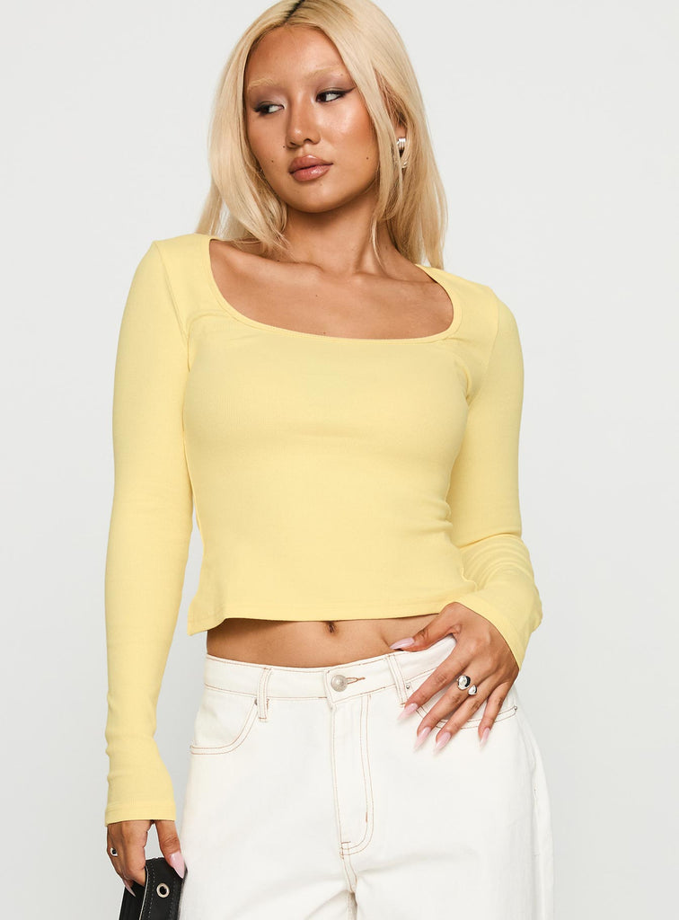 Baseline Rib Long Sleeve Top Yellow | Princess Polly
