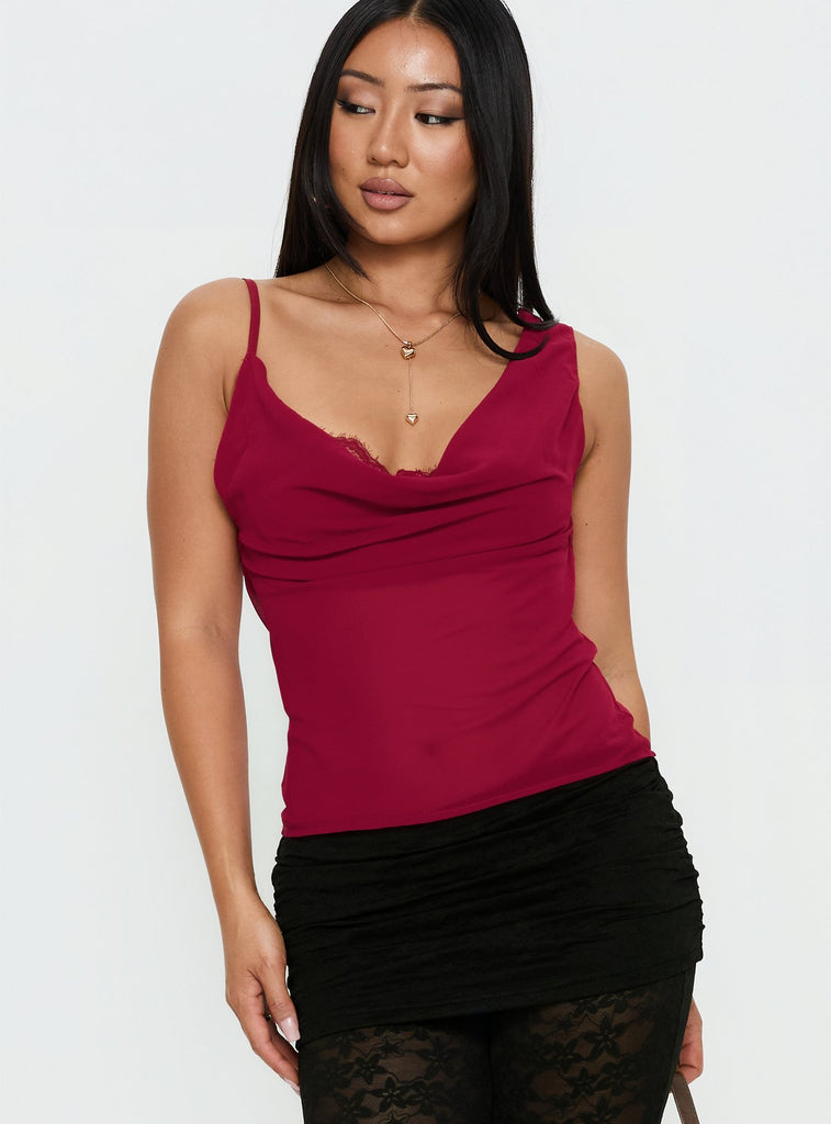 Kiandria Draped Bra Detail Top Red | Princess Polly