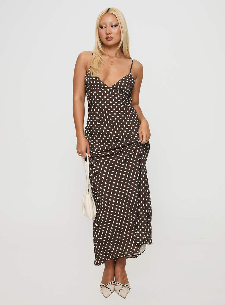 Jorjana Polka Maxi Dress Brown / White | Princess Polly