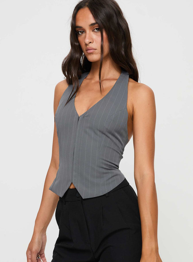 Anatolius Top Pinstripe Grey | Princess Polly