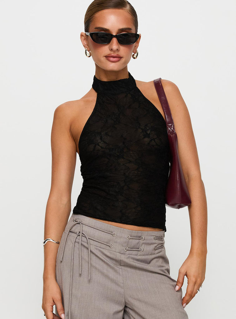 Hotter Than Fire Lace Halter Top Black | Princess Polly USA
