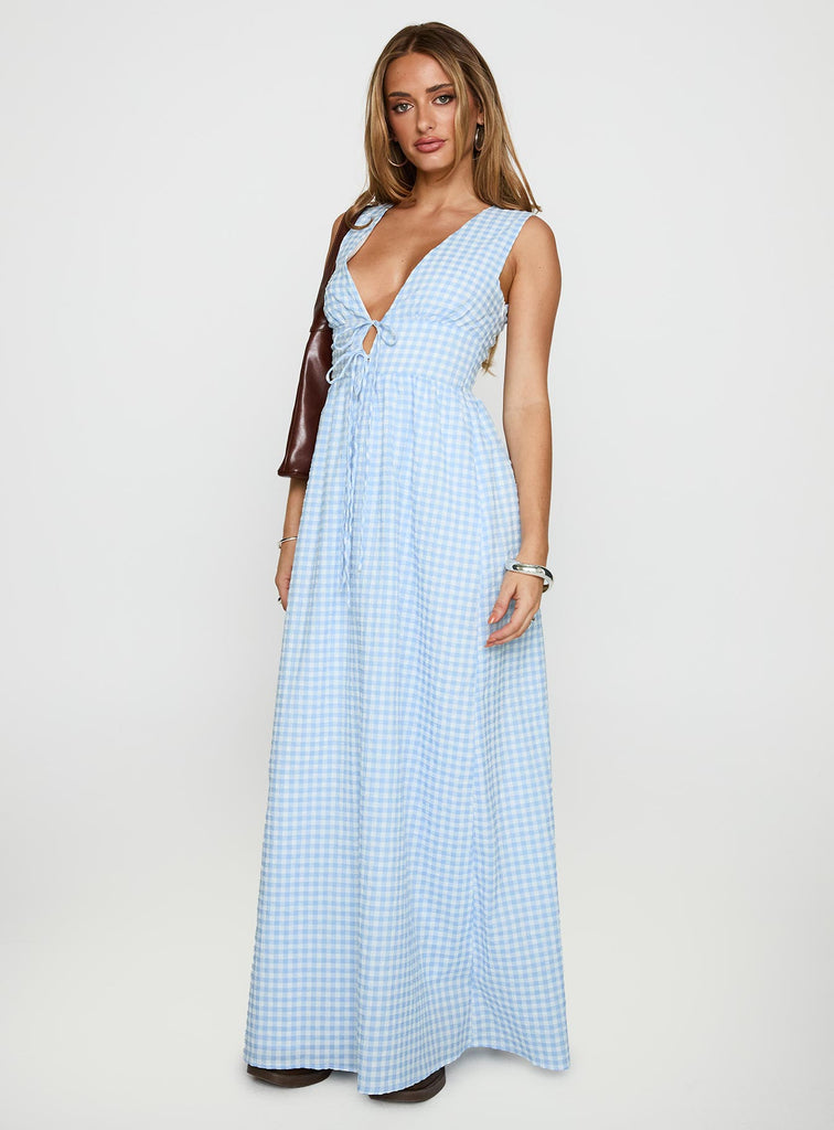 Pokey Maxi Dress Blue Check | Princess Polly
