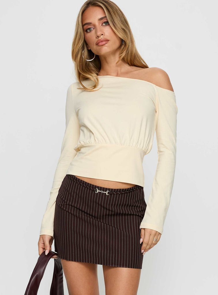 Yellena Buckle Mini Skirt Brown Pinstripe | Princess Polly
