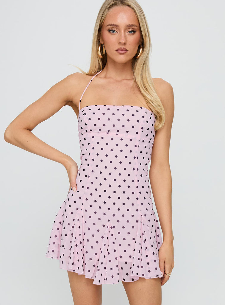 Delamere Mini Dress Pink / Black Polka | Princess Polly