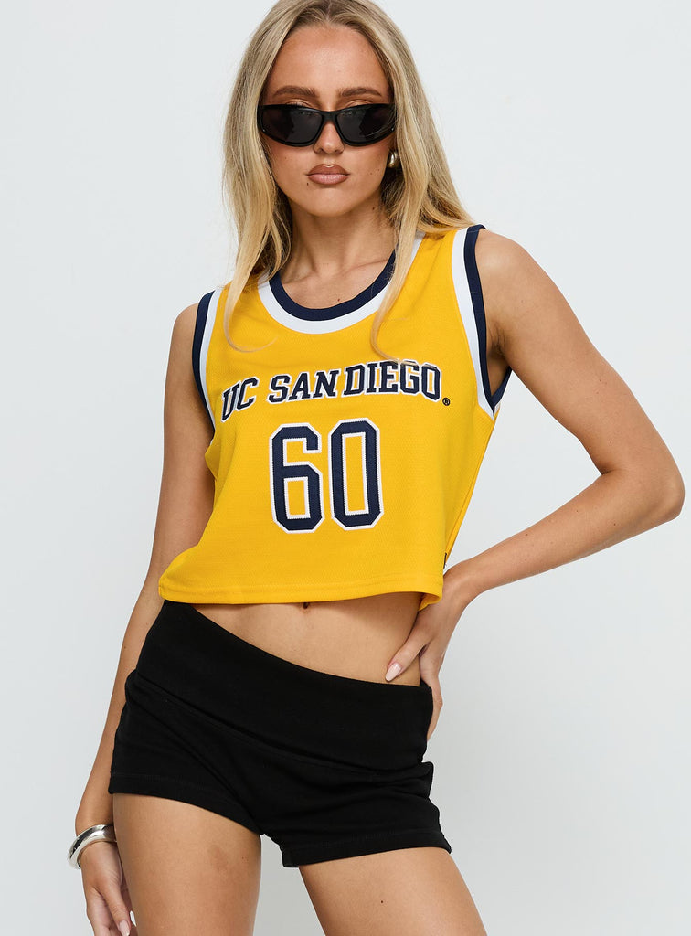 UC San Diego Cropped Basketball Jersey Tank Yellow | Princess Polly