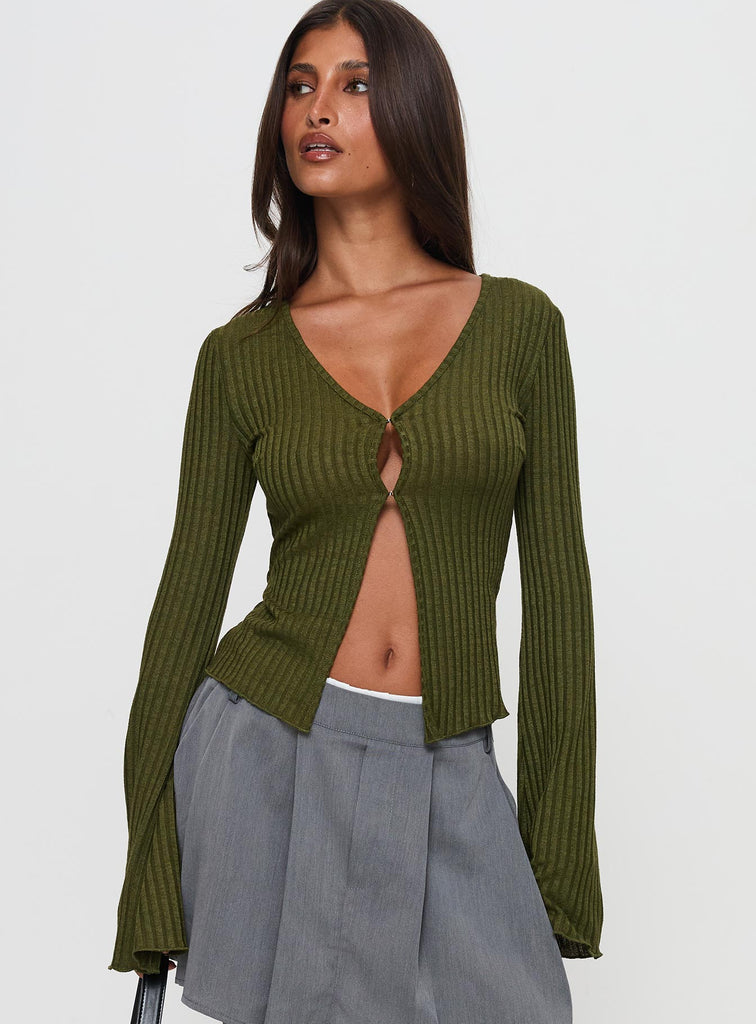 Allona Long Sleeve Top Green | Princess Polly