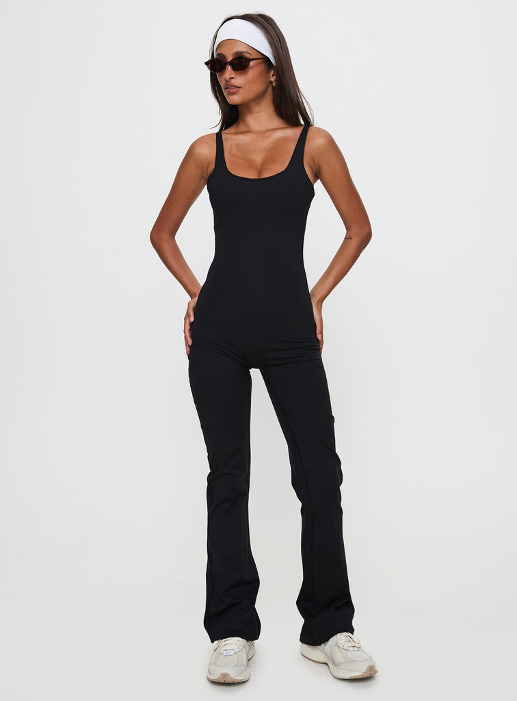 Full-time Flared Backless Active Romper Black | Princess Polly