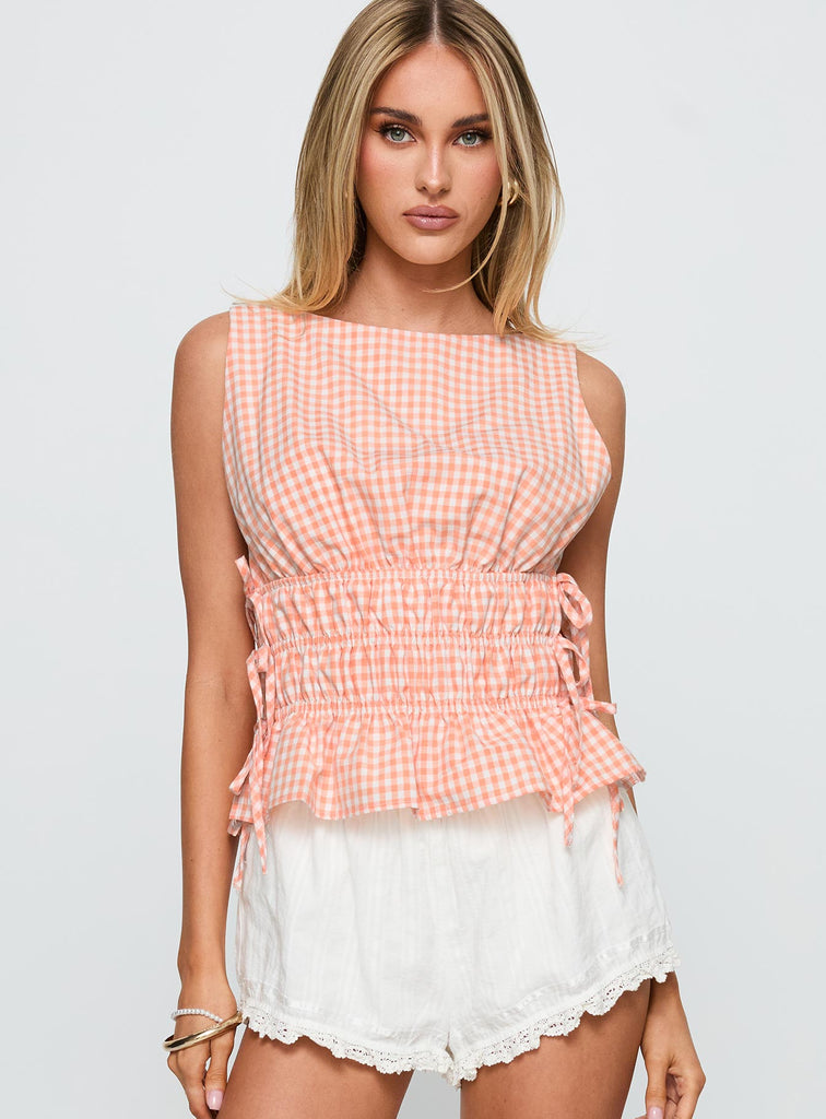 Antiqued Tie Side Top Orange Check | Princess Polly
