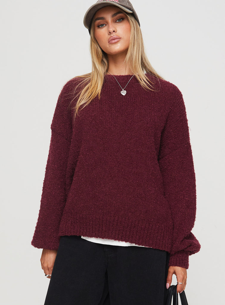 Niomie Knit Sweater Burgundy | Princess Polly
