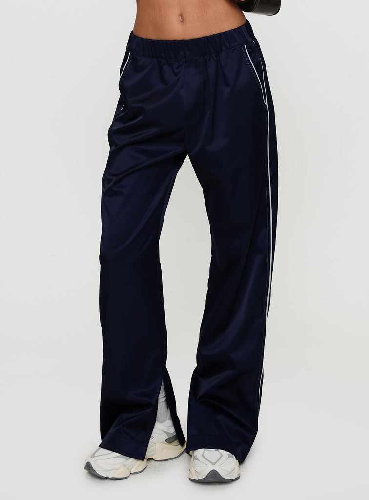 Travalta Satin Track Pant Navy | Princess Polly