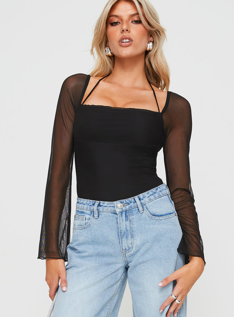 Liva Sheer Sleeve Bodysuit Black | Princess Polly