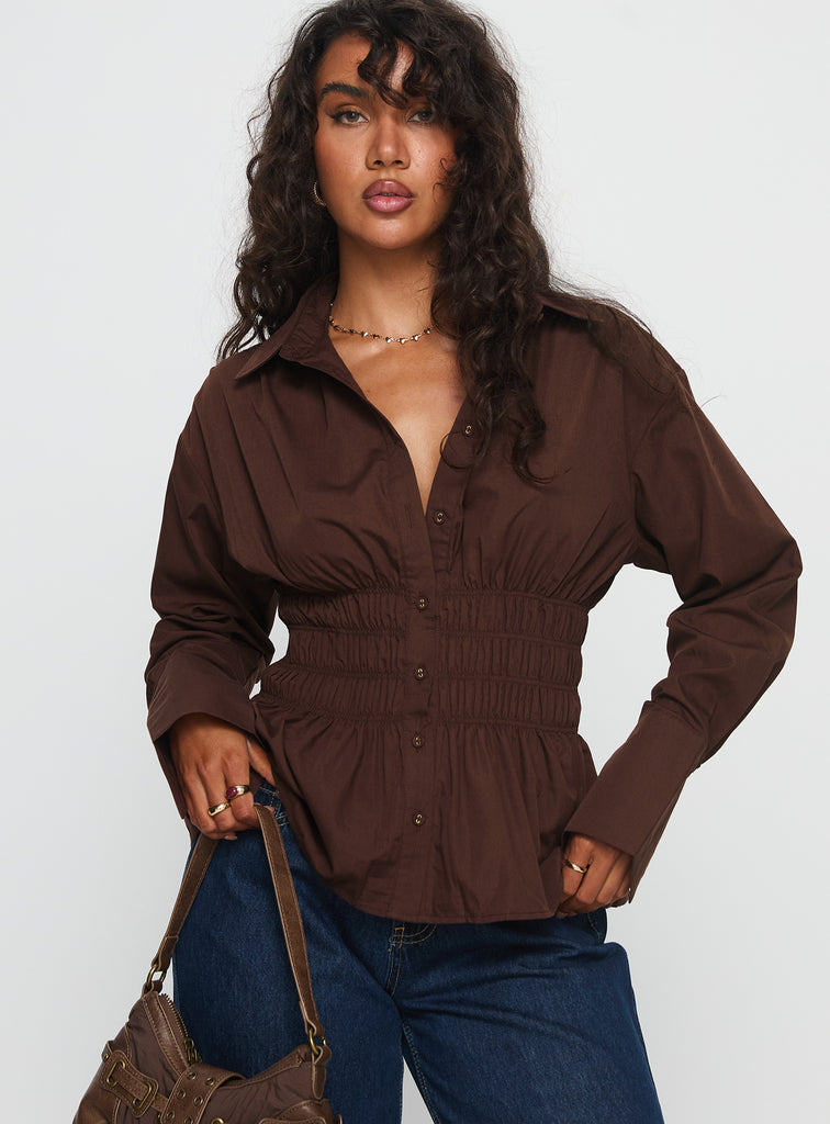 As You Are Shirred Button Up Top Chocolate | Princess Polly