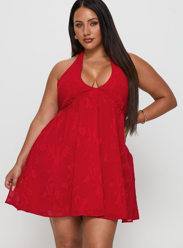 Moriah Halter Mini Dress Red Curve | Princess Polly
