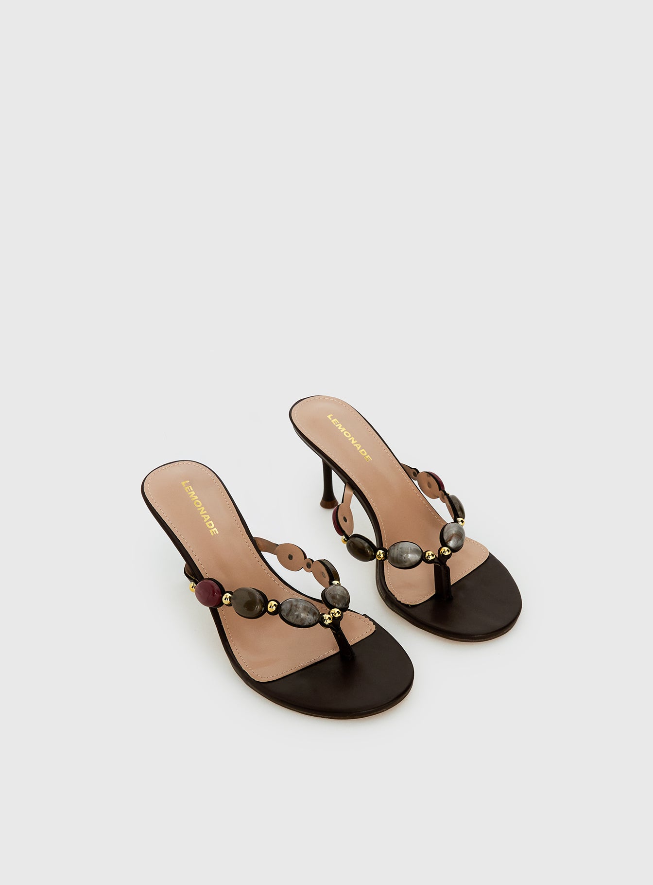 Nina Bead Heels Chocolate | Princess Polly