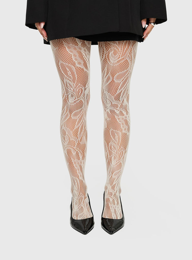Places To Go Sheer Lace Tights White | Princess Polly