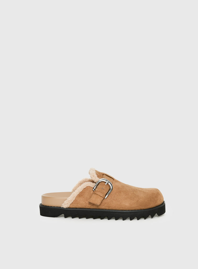 Raxton Faux Suede Clogs Brown | Princess Polly