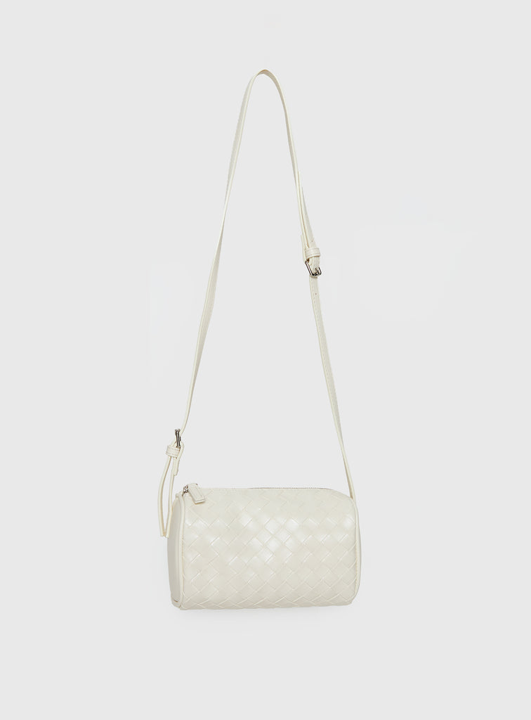 Corlee Woven Faux Leather Cylinder Bag Cream | Princess Polly