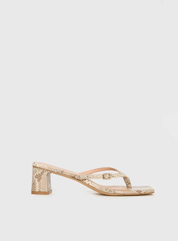 Veyla Square Toe Thong Heels Snake | Princess Polly