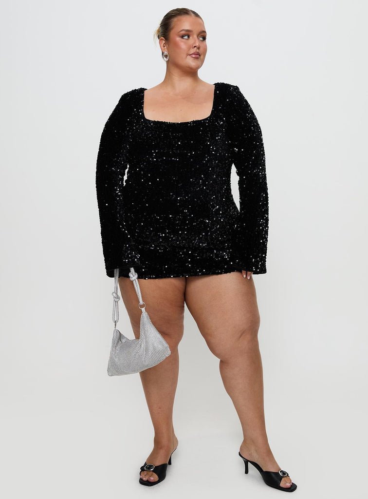 Vinelle Long Sleeve Mini Dress Black Curve | Princess Polly