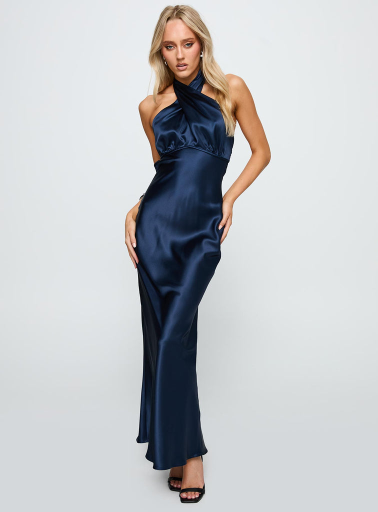 Rosaminta Halter Maxi Dress Cobalt Blue | Princess Polly