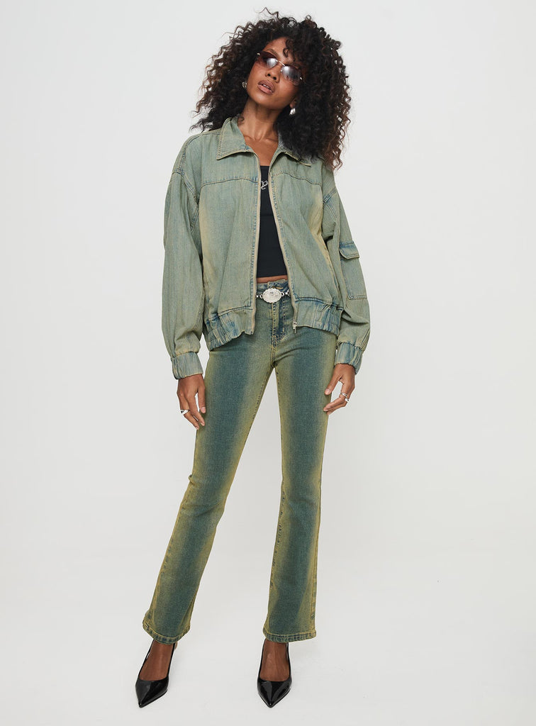 Korbin Denim Bomber Jacket Antique Wash | Princess Polly