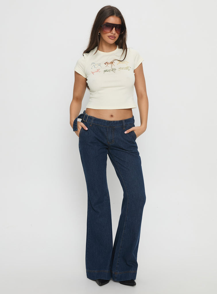 Acapulco Low Rise Flare Jeans Dark Blue Wash | Princess Polly