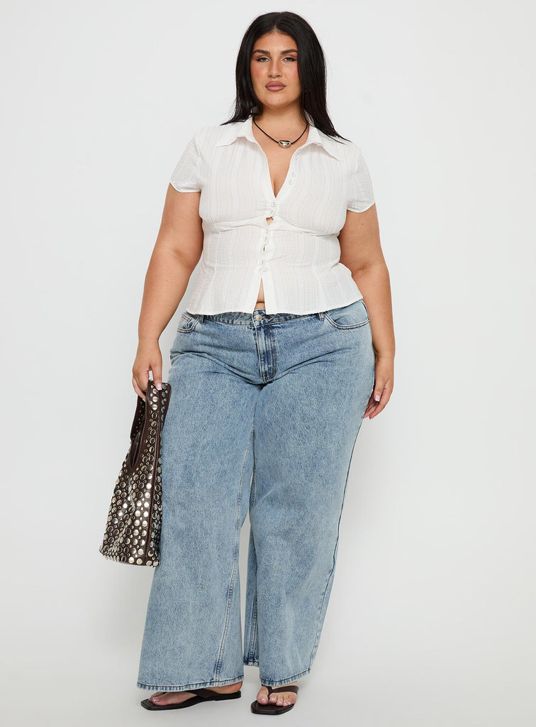 Cottesloe Blouse Top Textured White Curve | Princess Polly