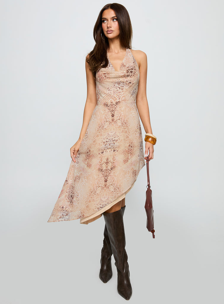 Zolena Halter Asymmetrical Midi Dress Multi | Princess Polly
