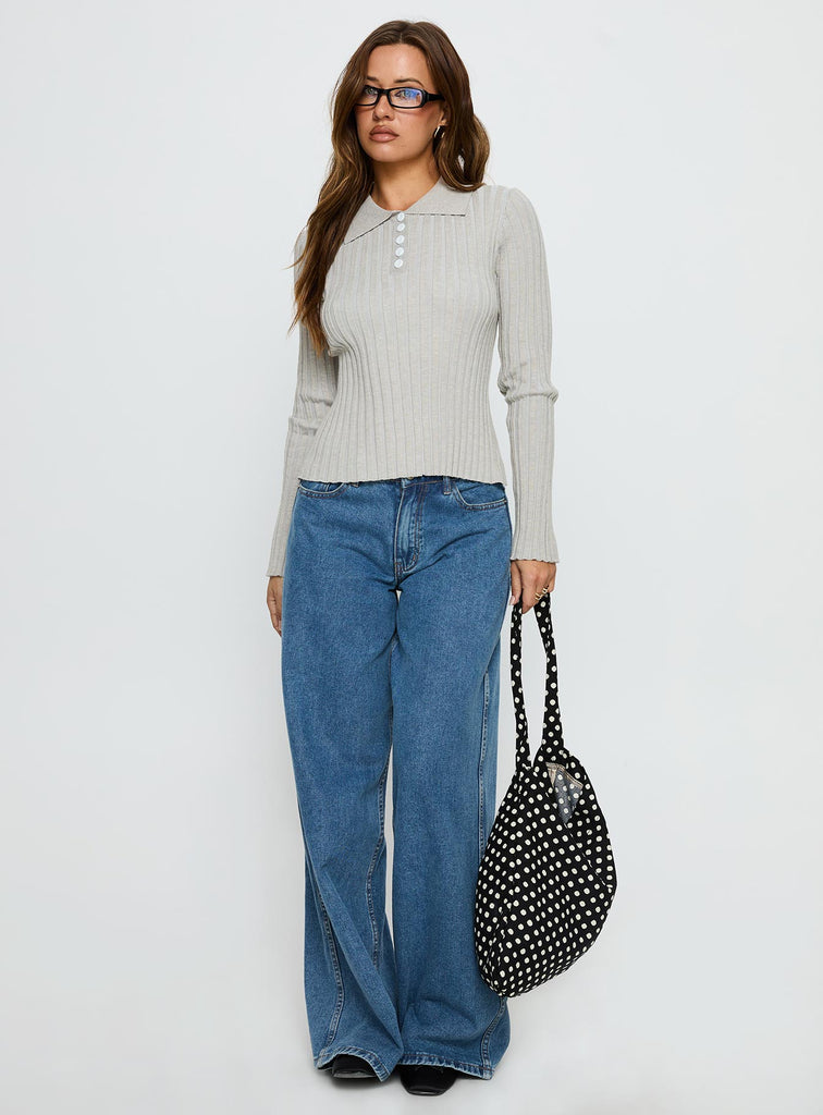 Wakely Collared Long Sleeve Top Grey | Princess Polly