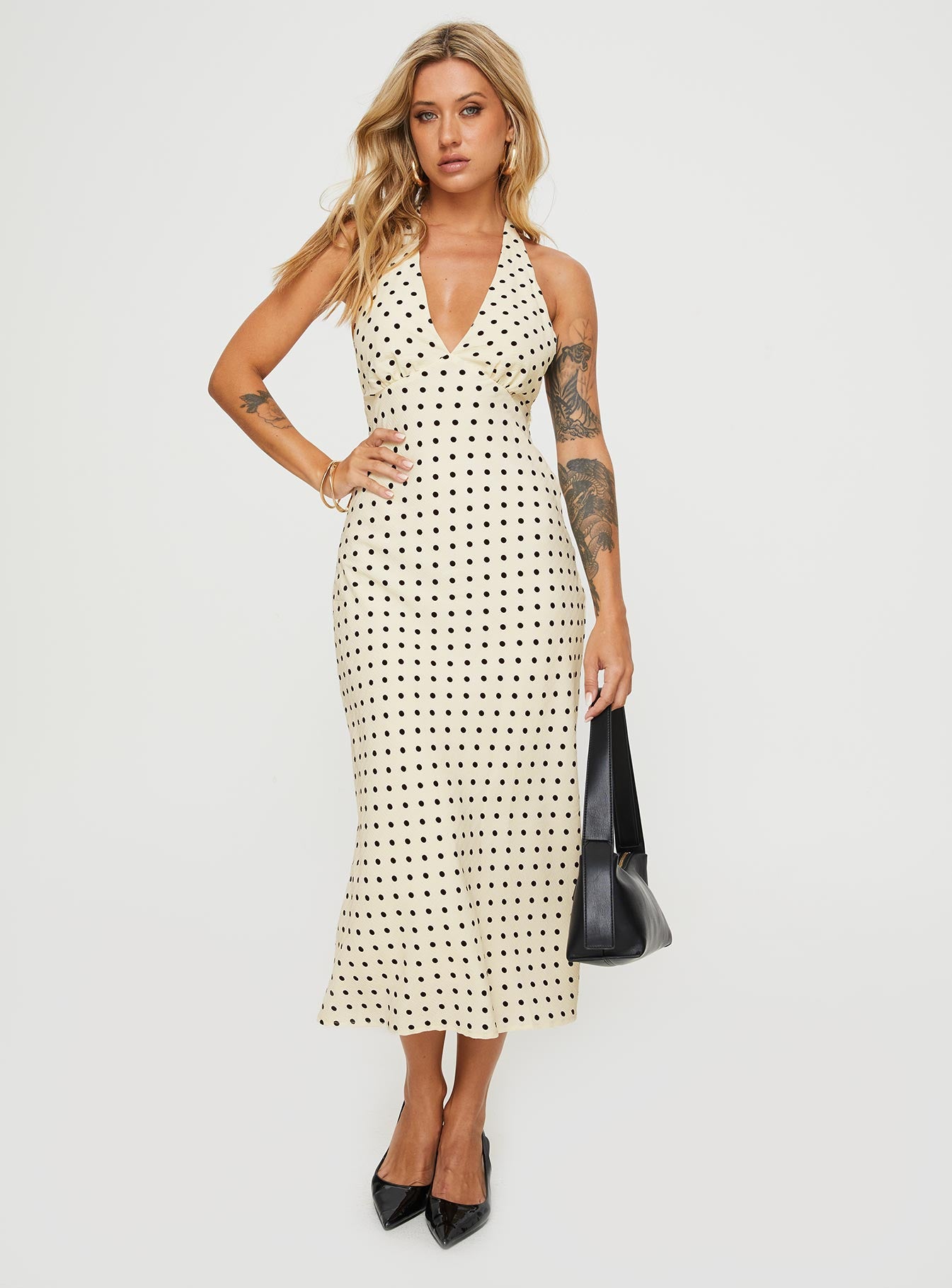 Kimbelle Halter Maxi Dress Cream / Polka Dot | Princess Polly