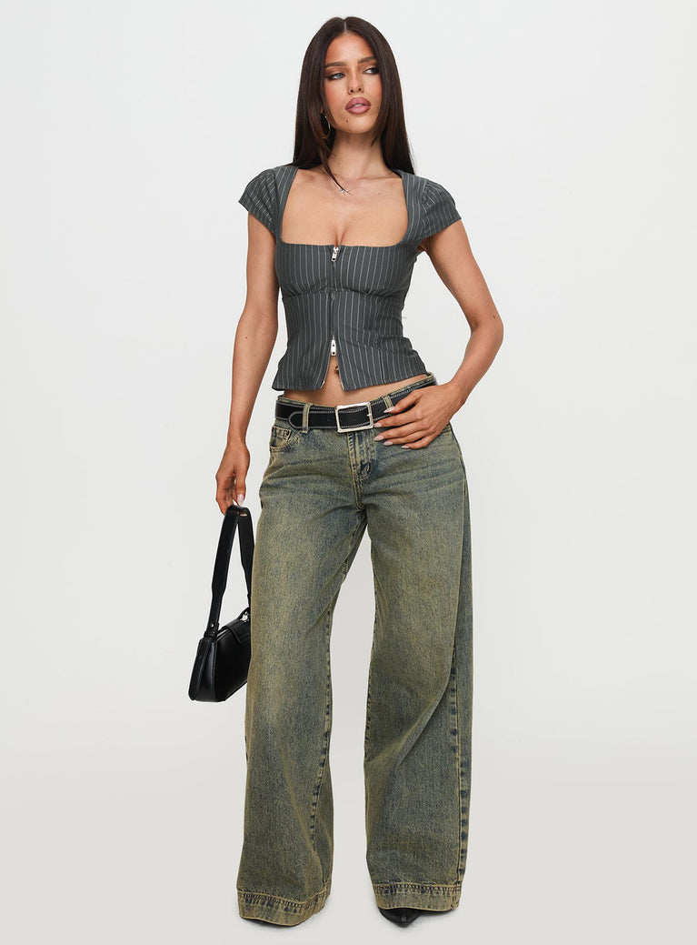 Santa Cruz Zip Through Top Grey Pinstripe | Princess Polly USA