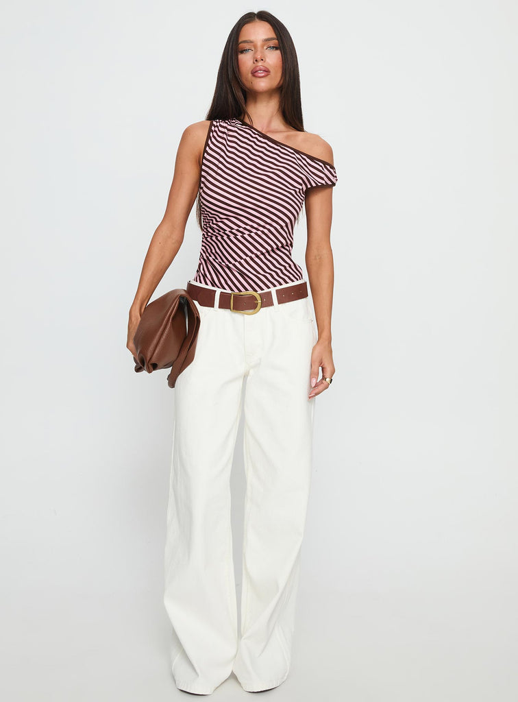 Ayviana One Shoulder Bodysuit Pink / Brown Stripe | Princess Polly