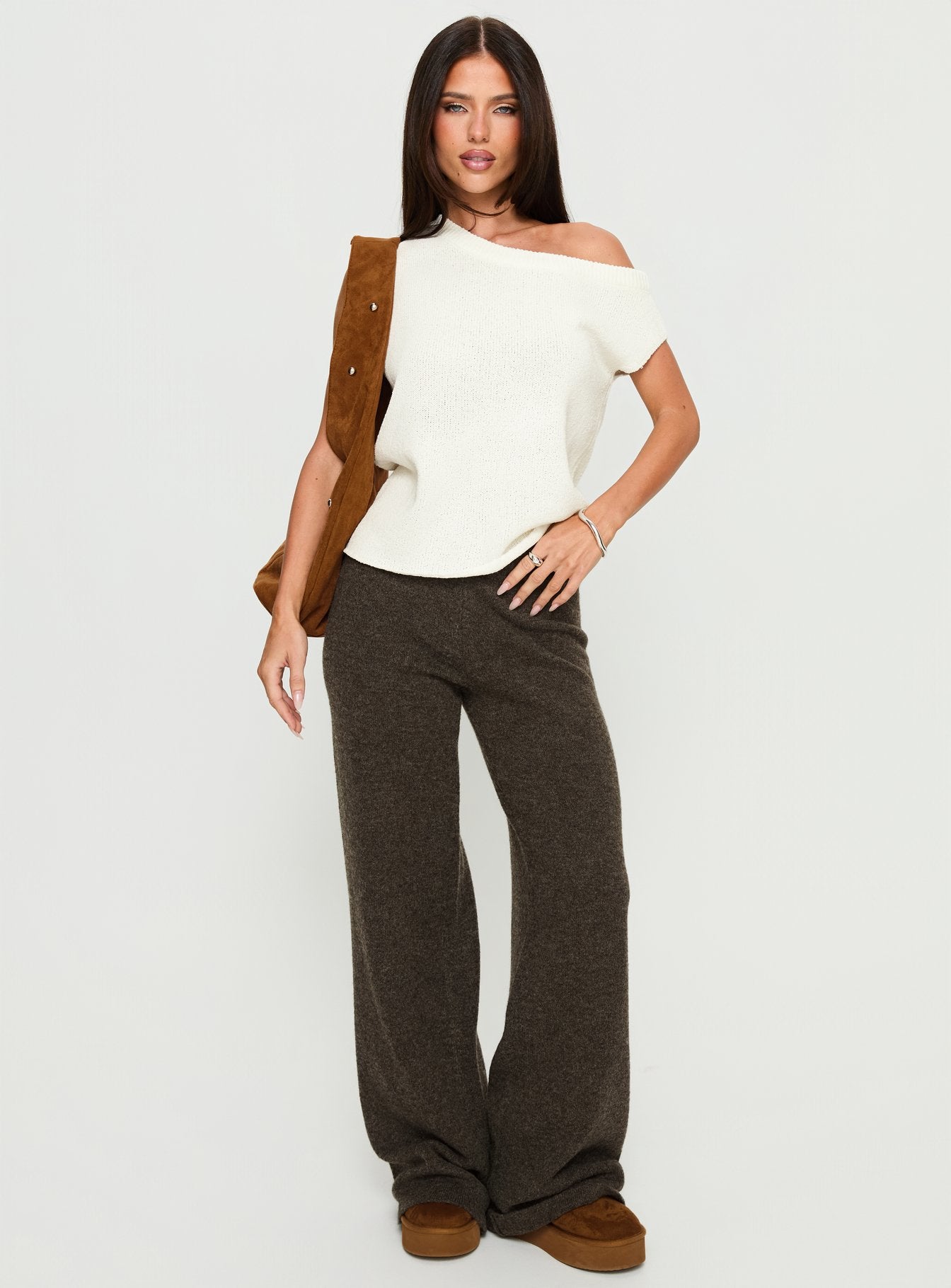 Karee Knit Pants Brown | Princess Polly