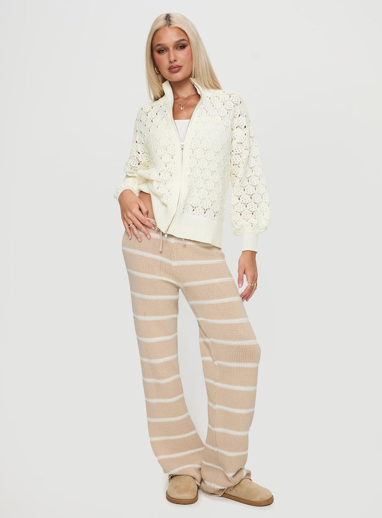 Sirena Zip Through Knit Sweater Cream | Princess Polly