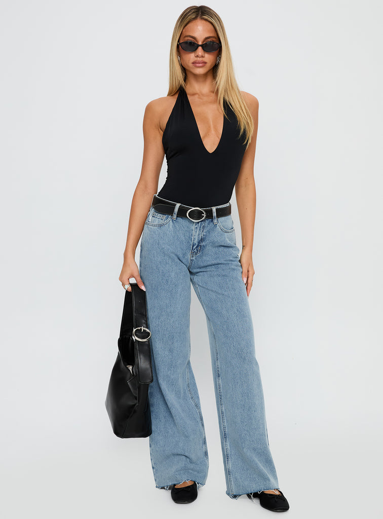 Kendrae Plunge Halter Bodysuit Black | Princess Polly