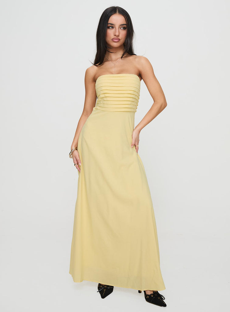 Anamaria Strapless Maxi Dress Lemon | Princess Polly