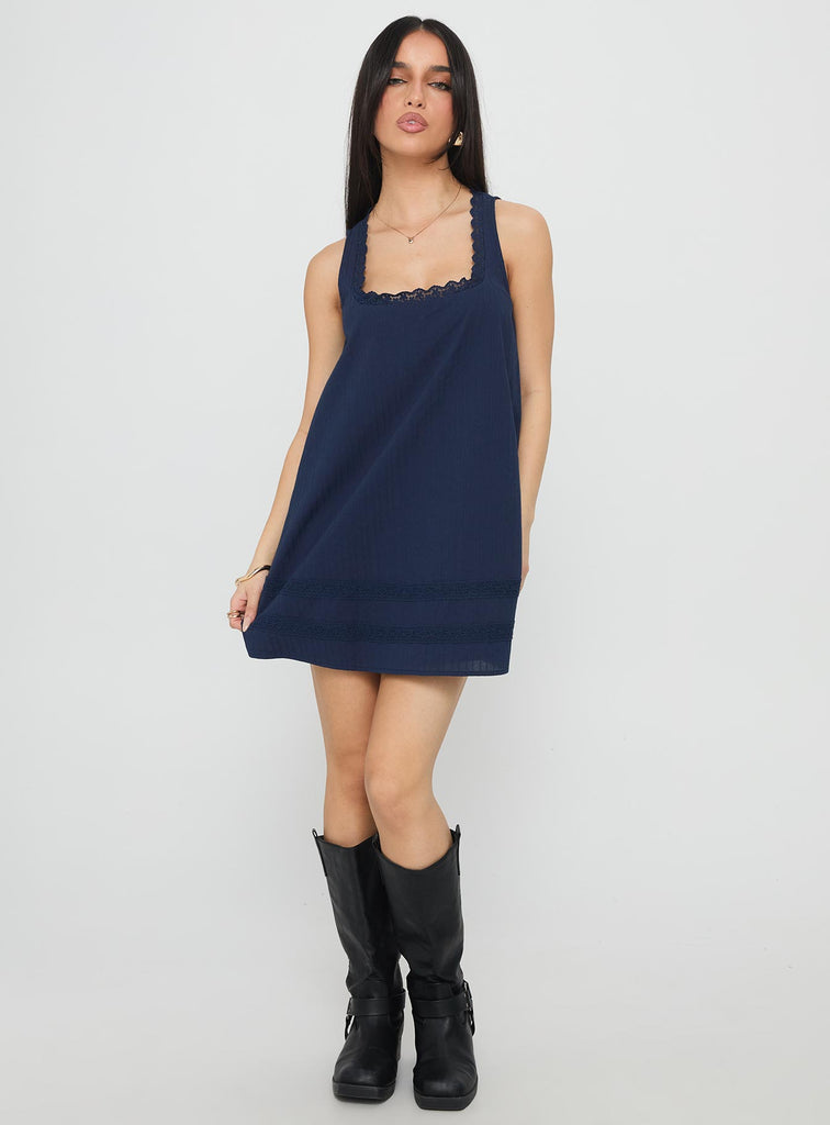 Alanah Mini Dress Navy | Princess Polly