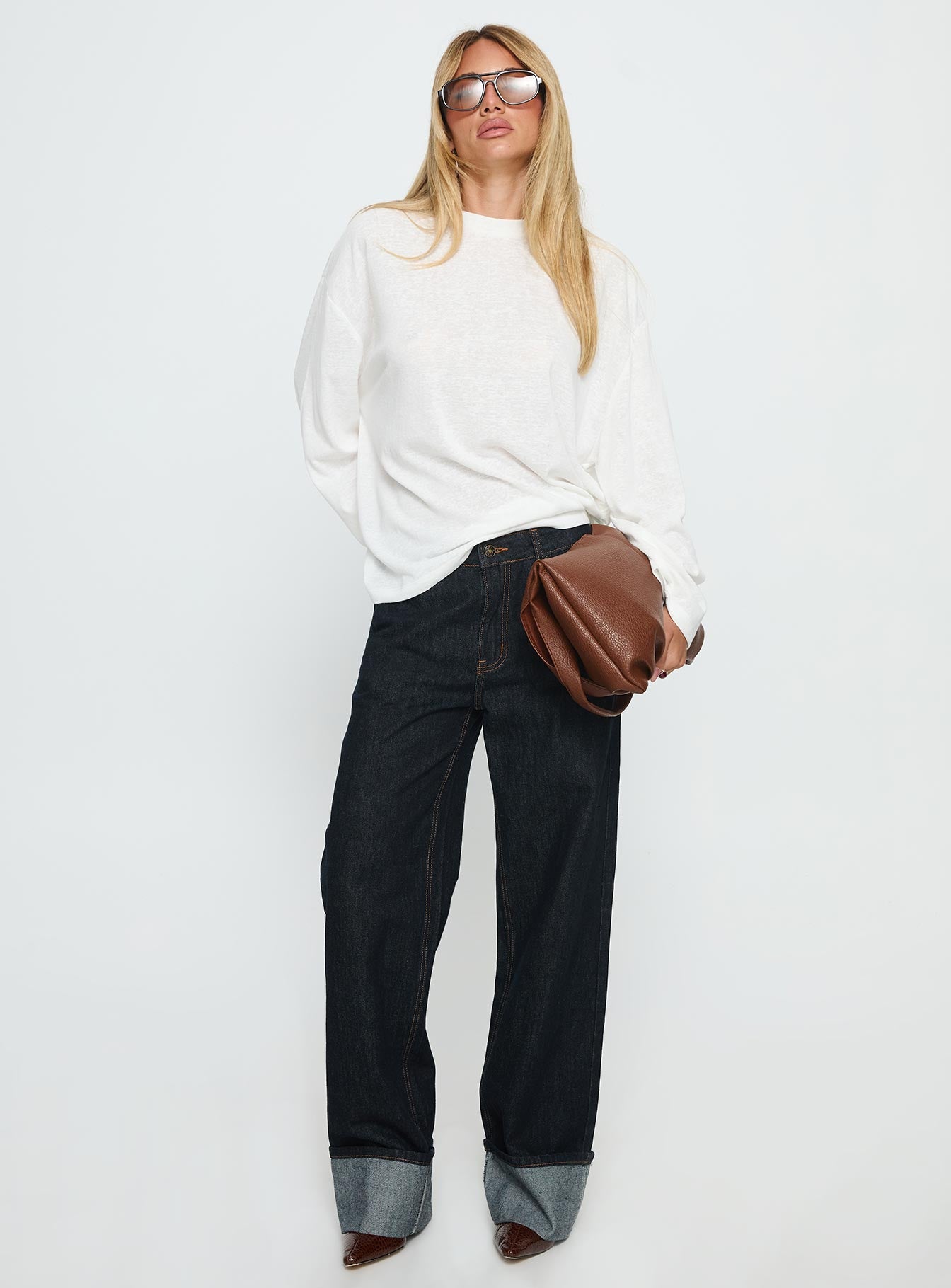 Zaydee Oversized Long Sleeve Top White | Princess Polly