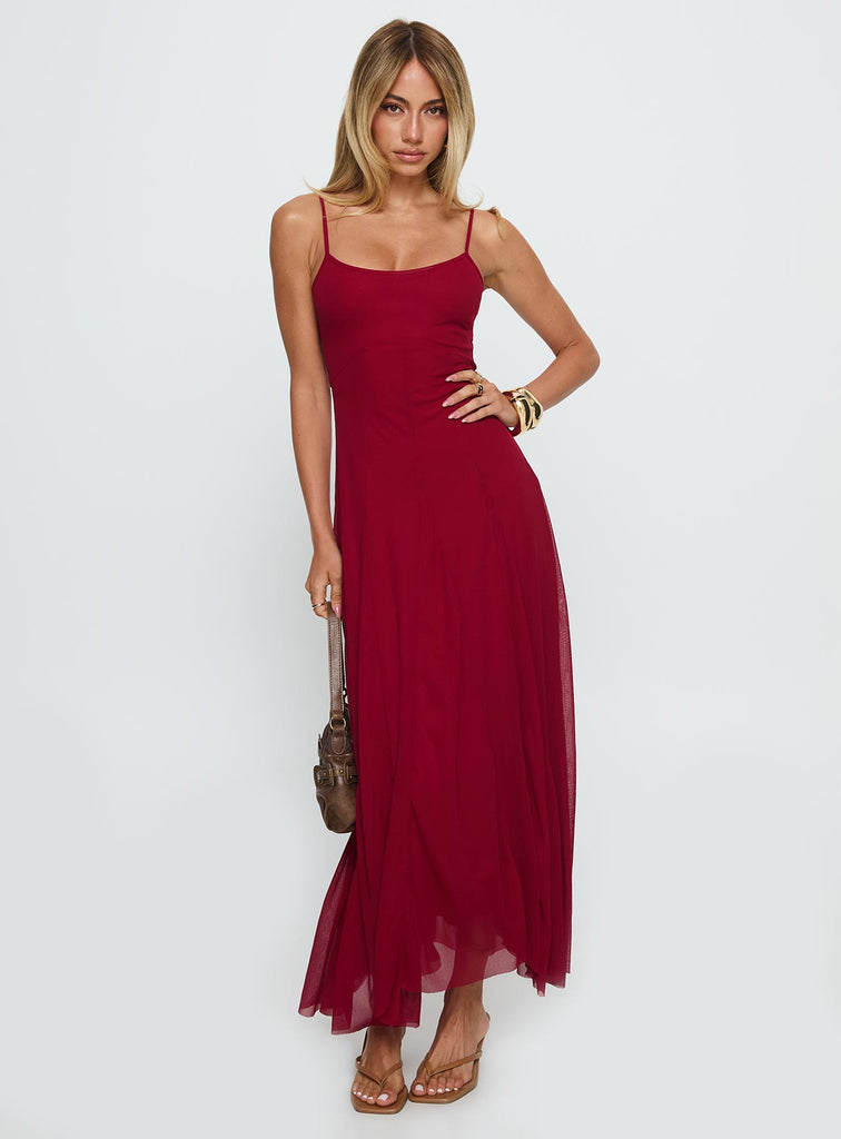 Janeira Pleat Maxi Dress Red | Princess Polly