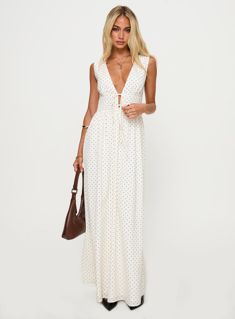 Pokey Maxi Dress Cream / Polka Dot | Princess Polly