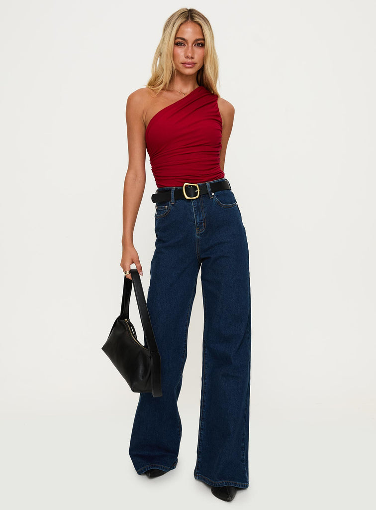 Heston Asymmetrical Ruched Bodysuit Red | Princess Polly