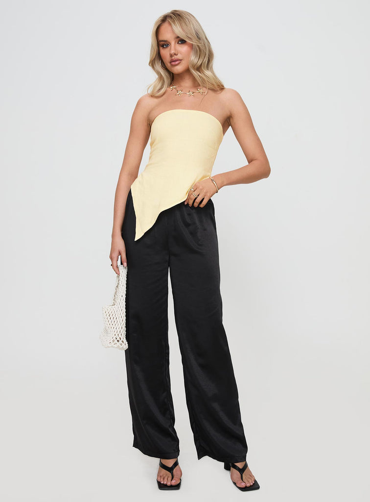 Birdie Asymmetric Linen Blend Top Lemon | Princess Polly